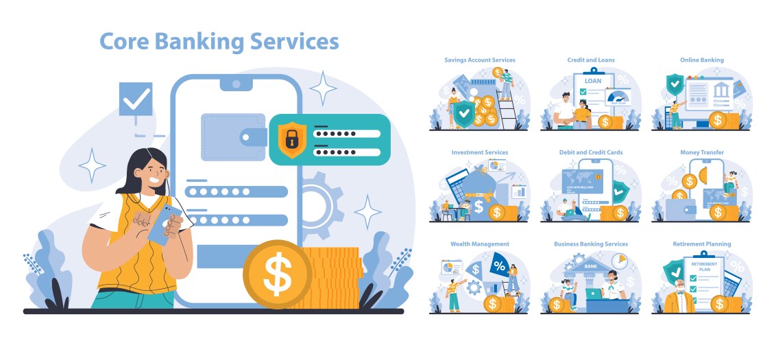Bank services concept flat Royalty Free Vector Image
