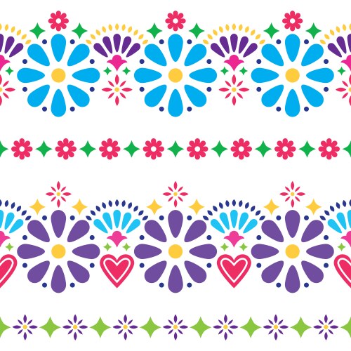 Mexican seamless borders with icons in native Vector Image