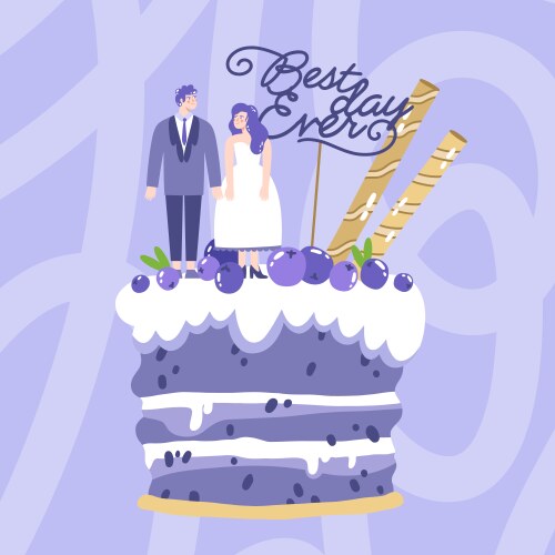 Hand drawn wedding cake with topper Royalty Free Vector