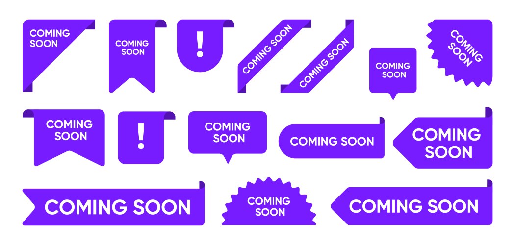 Coming soon promo banners stickers and tag labels Vector Image
