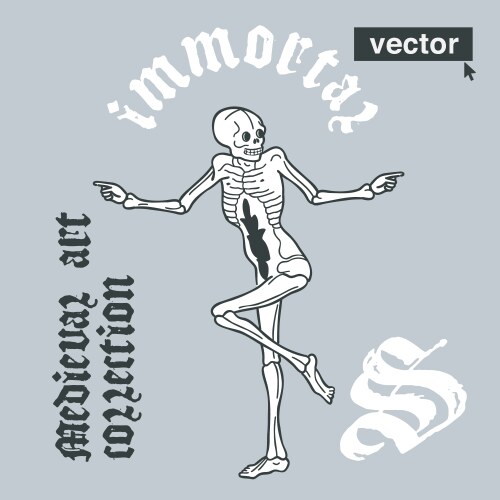 Skeleton engraving style medieval art Royalty Free Vector