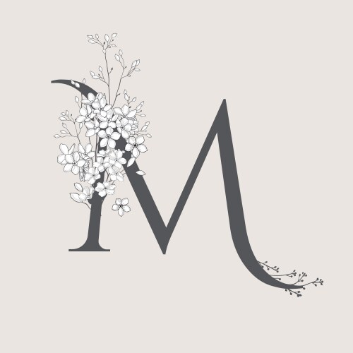 Hand drawn floral m monogram and logo Royalty Free Vector
