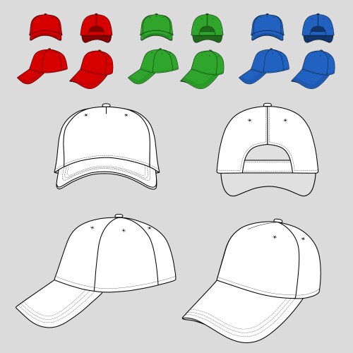 Set of baseball caps front back and side view Vector Image