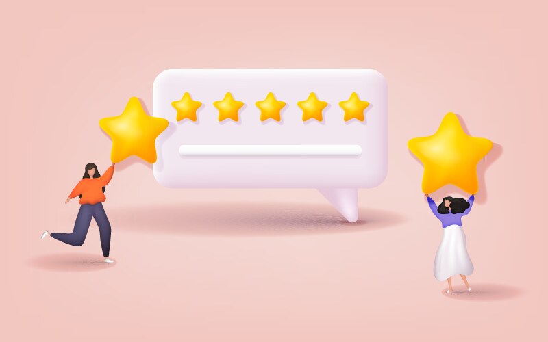 Woman character giving five star feedback Vector Image