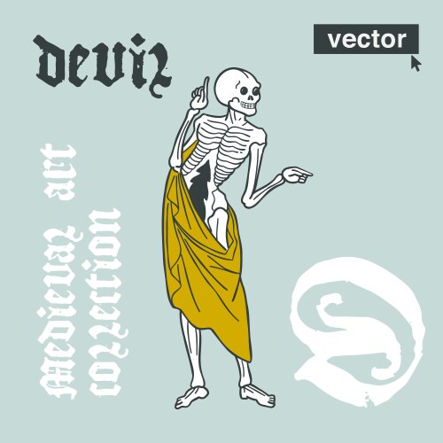 Skeleton engraving style medieval art Royalty Free Vector