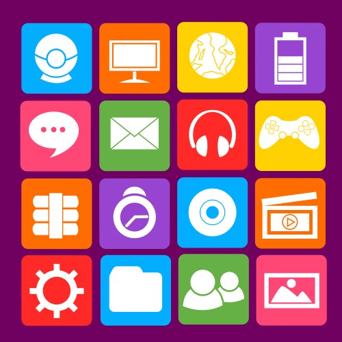 Colored computer icons metro style set Royalty Free Vector
