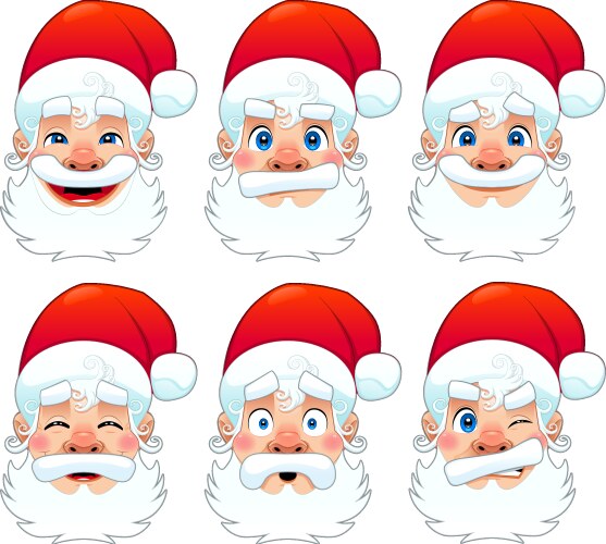 Santa claus various expressions face side view Vector Image