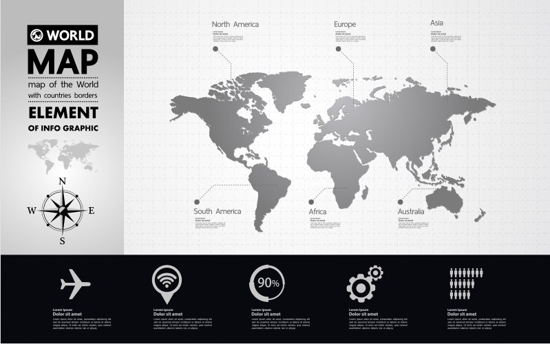 Grand world map graphic element Royalty Free Vector Image