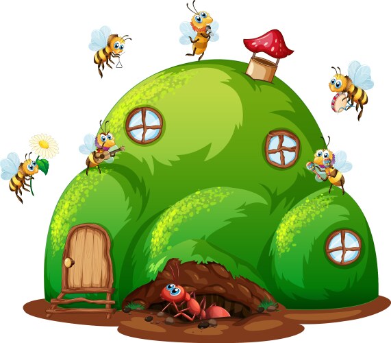 Cartoon ants colony and ant hill Royalty Free Vector Image