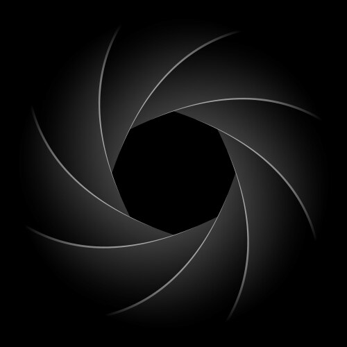 Camera lens close up with golden shutter blades Vector Image