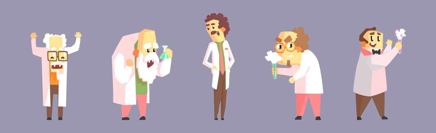 Funny mad scientist man character in lab coat Vector Image
