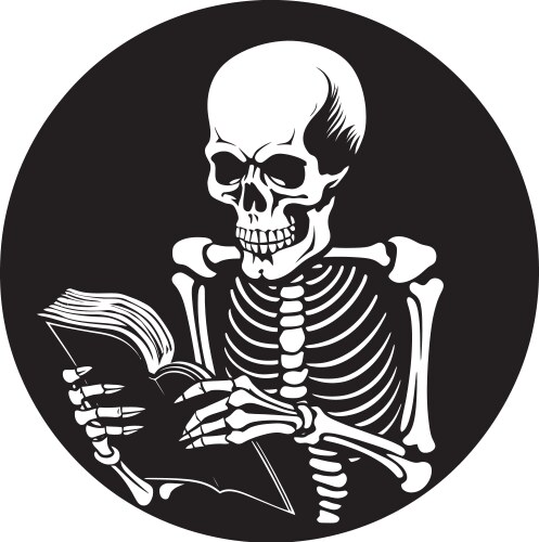 Grisly pages skeleton immersed in reading black Vector Image
