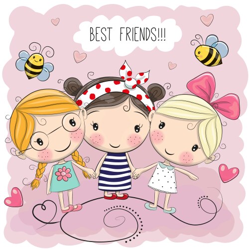 Three cute cartoon girls Royalty Free Vector Image