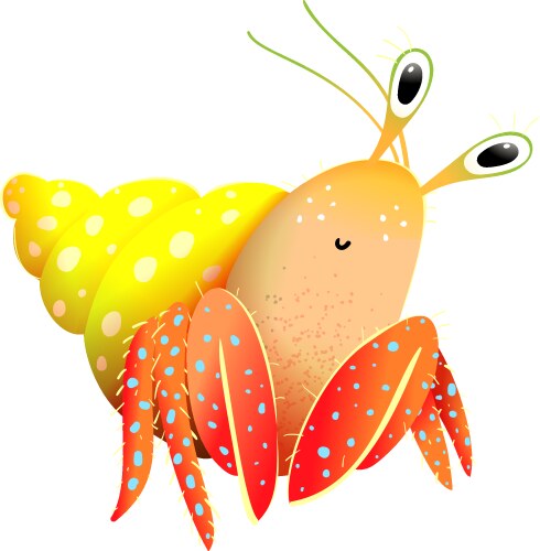 Cute hermit crab cartoon character at the beach Vector Image