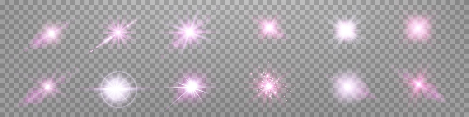 Pink and blue lens flares set sun flash with rays Vector Image