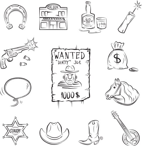 Wild West Cowboy Icons Royalty Free Vector Image