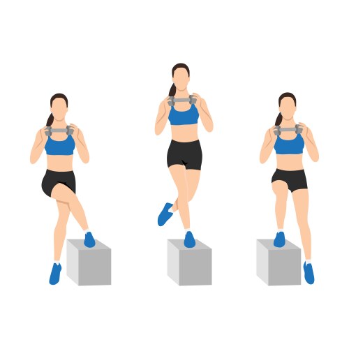 Woman doing step up crossover exercise Royalty Free Vector