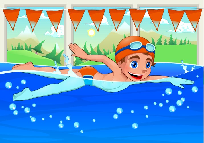 Cartoon girl jumping in swimming pool Royalty Free Vector