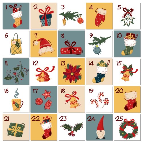 Christmas advent calendar hand drawn style Vector Image