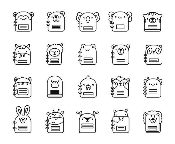 Cute animals on notebook covers coloring page Vector Image