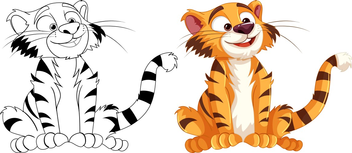 Two rabbits one sketched and colored Royalty Free Vector