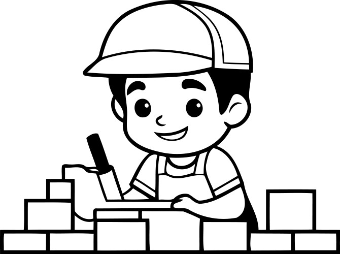 Cute little boy construction worker in helmet Vector Image