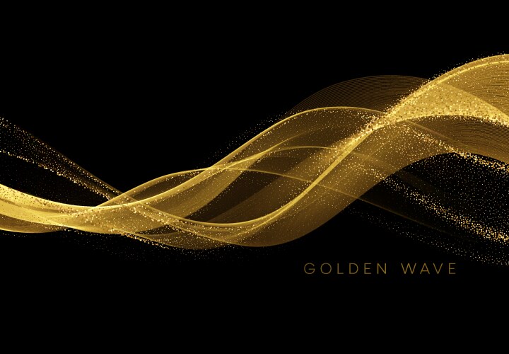 Gold wave flow and golden glitter on black Vector Image