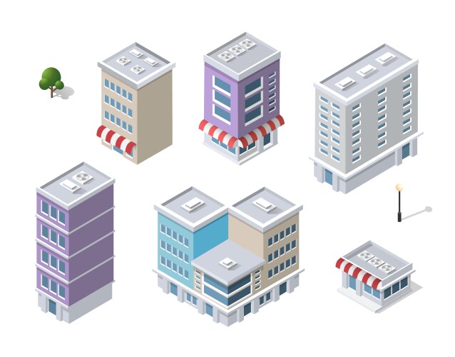 Isolated isometric buildings 2 Royalty Free Vector Image