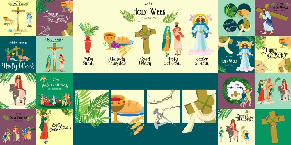 Set for christianity holy week before easter lent Vector Image