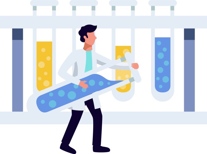 Cheerful male scientist is working on medical Vector Image