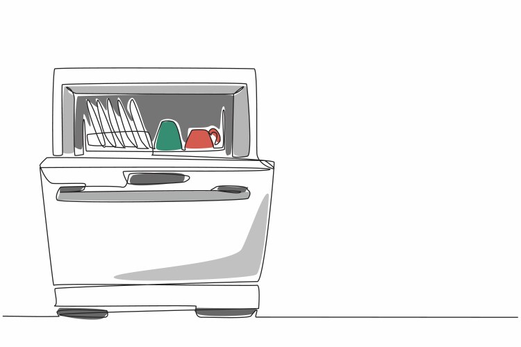 Single one line drawing dishwashing machine Vector Image