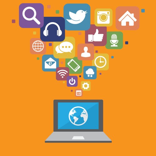 Blogging concept on yellow background laptop Vector Image