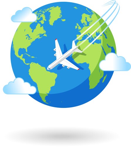 Cartoon plane flying around the globe Royalty Free Vector