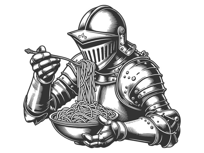Medieval knight with burger engraving Royalty Free Vector