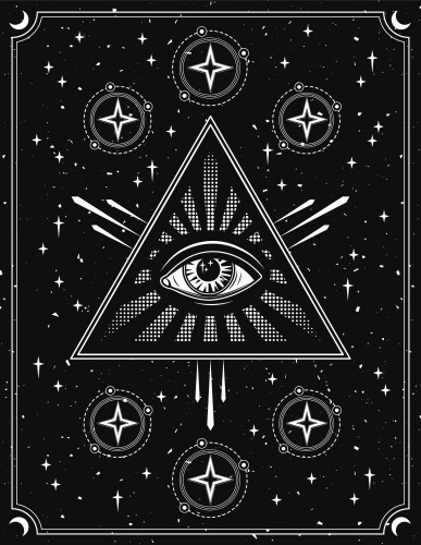 Poster with all seeing eye zodiacal constellations
