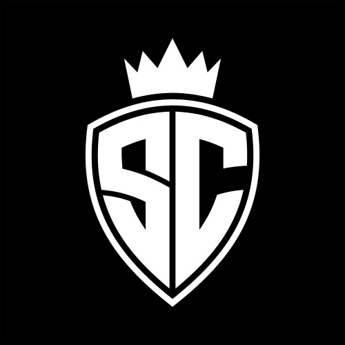 Sc letter monogram shield and crown outline shape Vector Image