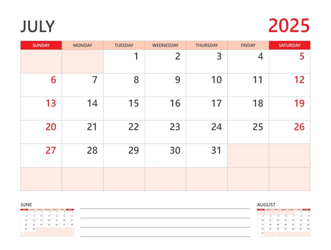 Calendar 2025 template on red background Vector Image