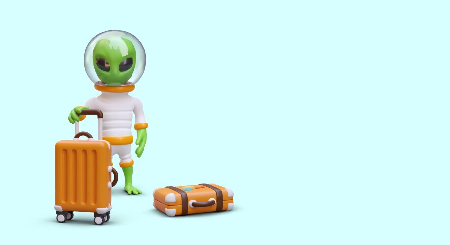 Green alien in space suit with transparent helmet Vector Image