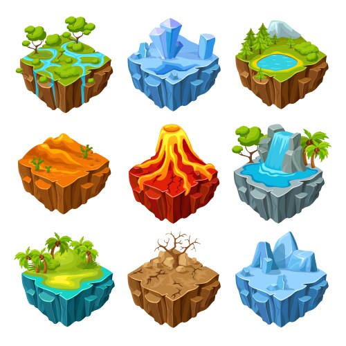 Isometric 3d fantastic islands details Royalty Free Vector