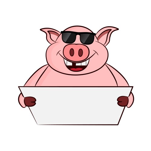 Cartoon little pig holding blank board Royalty Free Vector