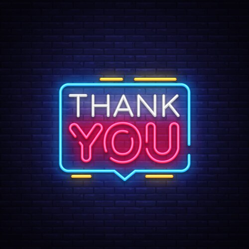 Thank you neon sign on brick wall background Vector Image