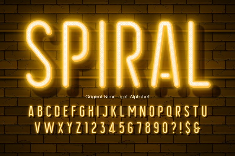 Neon alphabet retro letters on brick wall Vector Image