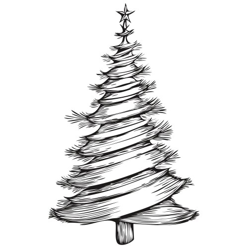Christmas tree line art hand drawn sketch Vector Image