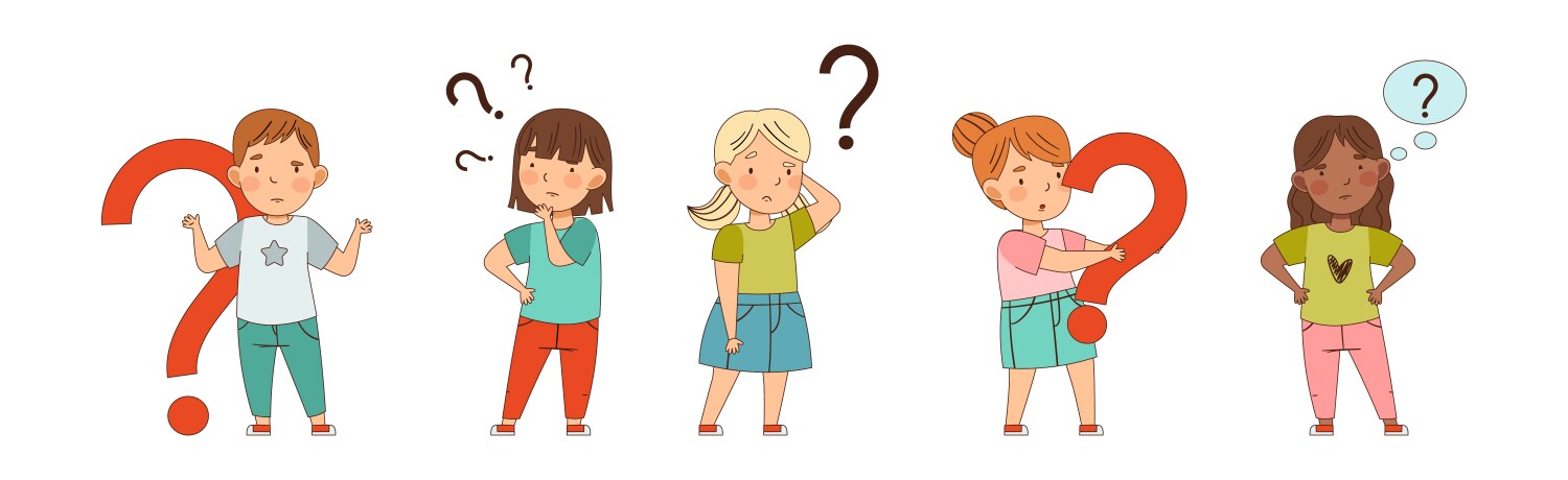 Curious kid character with question mark Vector Image