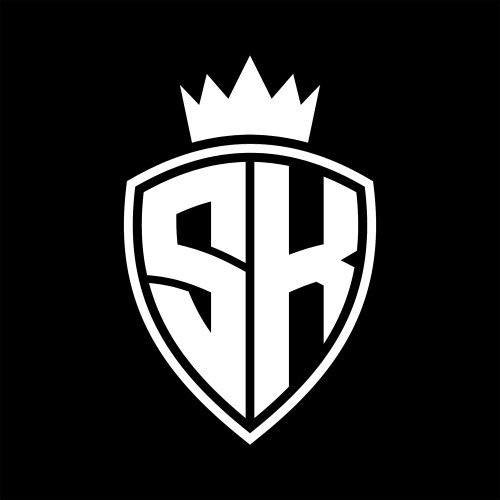 Sk letter monogram shield and crown outline shape Vector Image