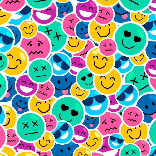 Crowded smiley emoticons pattern template Vector Image