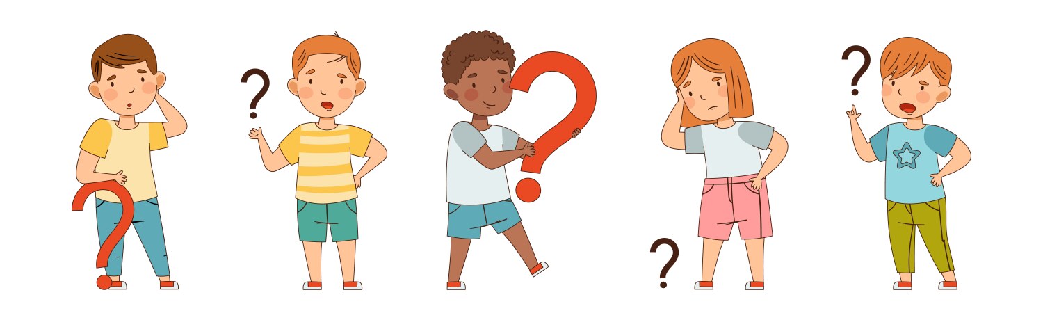 Curious kid character with question mark Vector Image