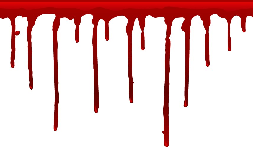 Red bloody hand print dripping blood against white