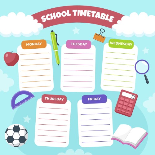Detailed back to school timetable template Vector Image