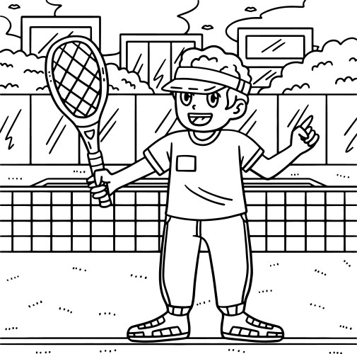 Tennis player with a trophy isolated coloring page